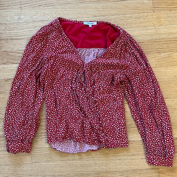 Madewell | Tops | Madewell Red Floral Kinston Side Button Wrap Top ...